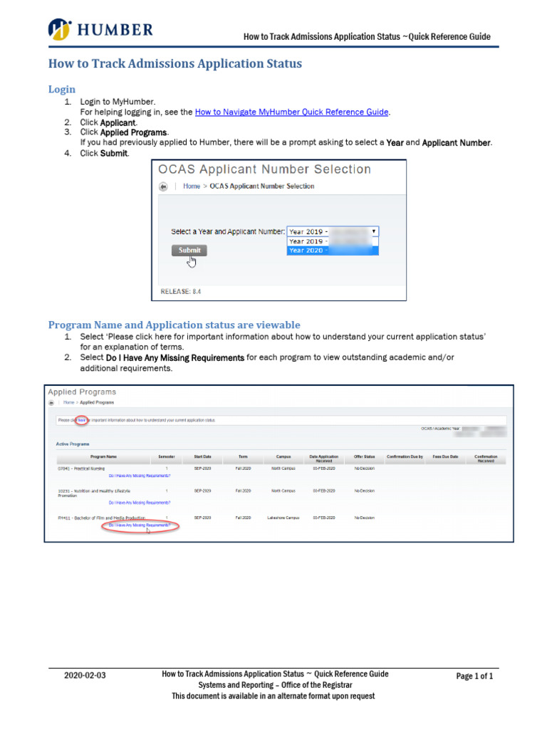 How to Track Admissions Application Status Quick Reference Guide ...