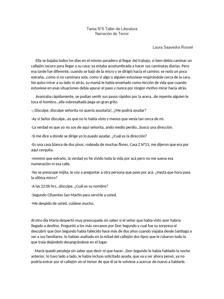 Tarea N°5 Taller Literario Relato Emotivo | PDF