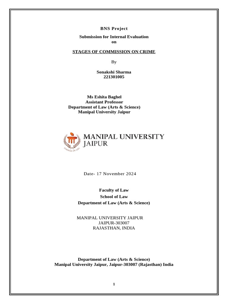 BNS Project | PDF | Mens Rea | Crimes