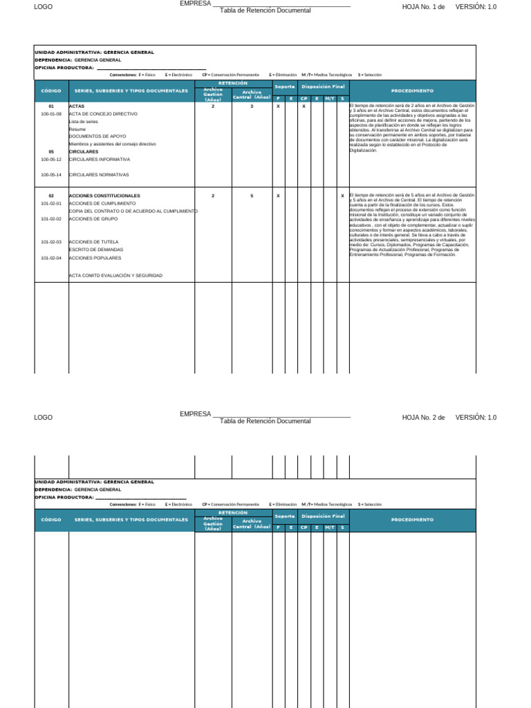 Formato TRD (1) Mod | PDF | Planificación | Presupuesto