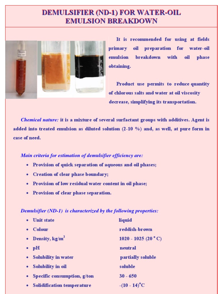 Demulsifier For Water Oil | PDF | Emulsion | Phase (Matter)