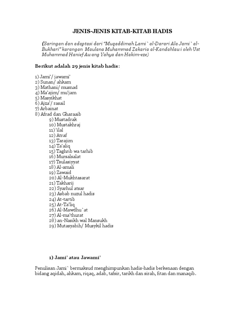 Jenis-Jenis Kitab Hadis | PDF