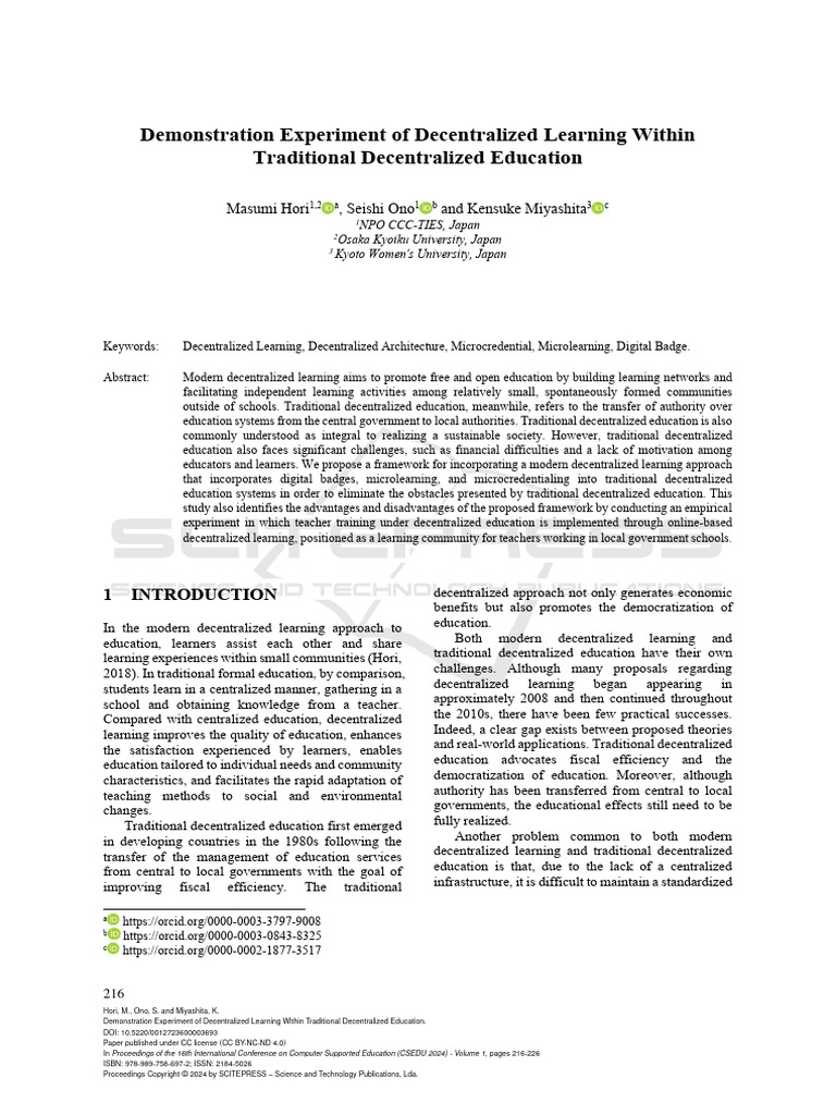 Demonstration Experiment of Decentralized Learning Within Traditional Decentralized Education ...