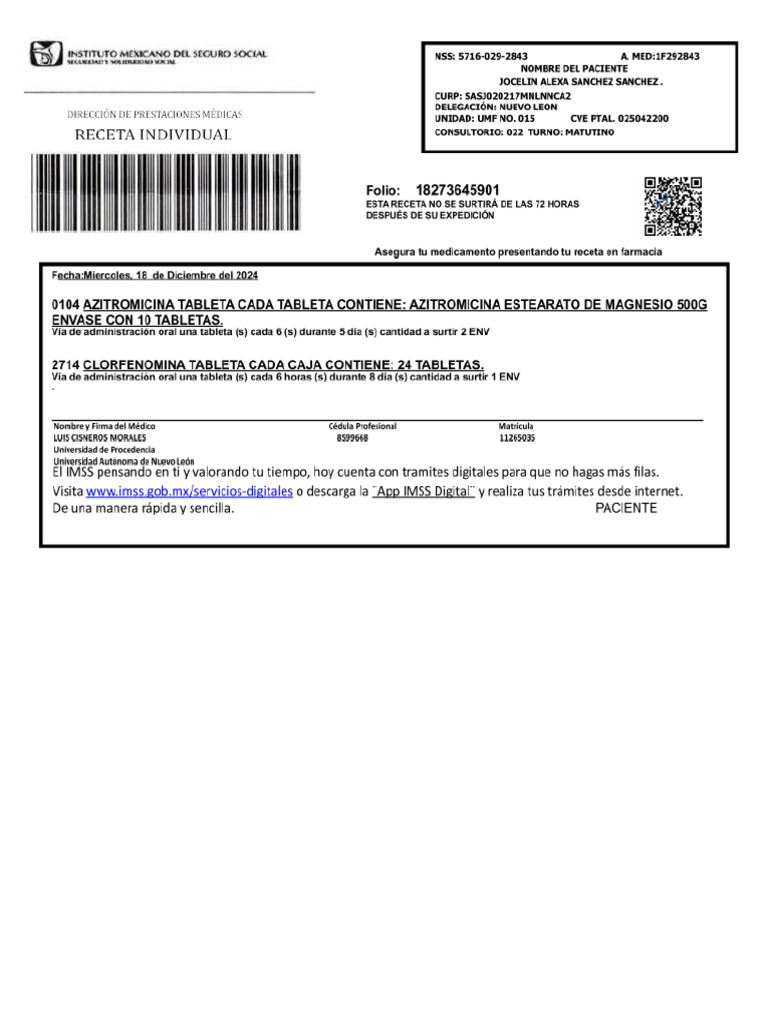 RECETA DEL IMSS JOCELIN.docx | PDF