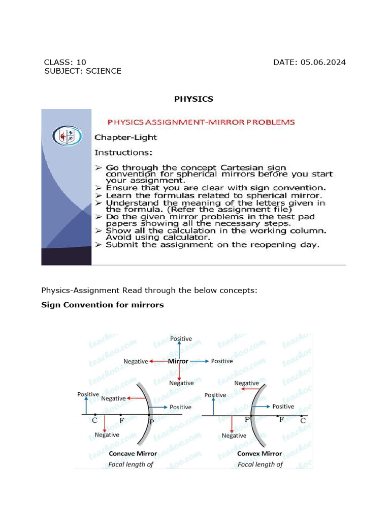 Class 10 Science Worksheet.1 | PDF | Optics