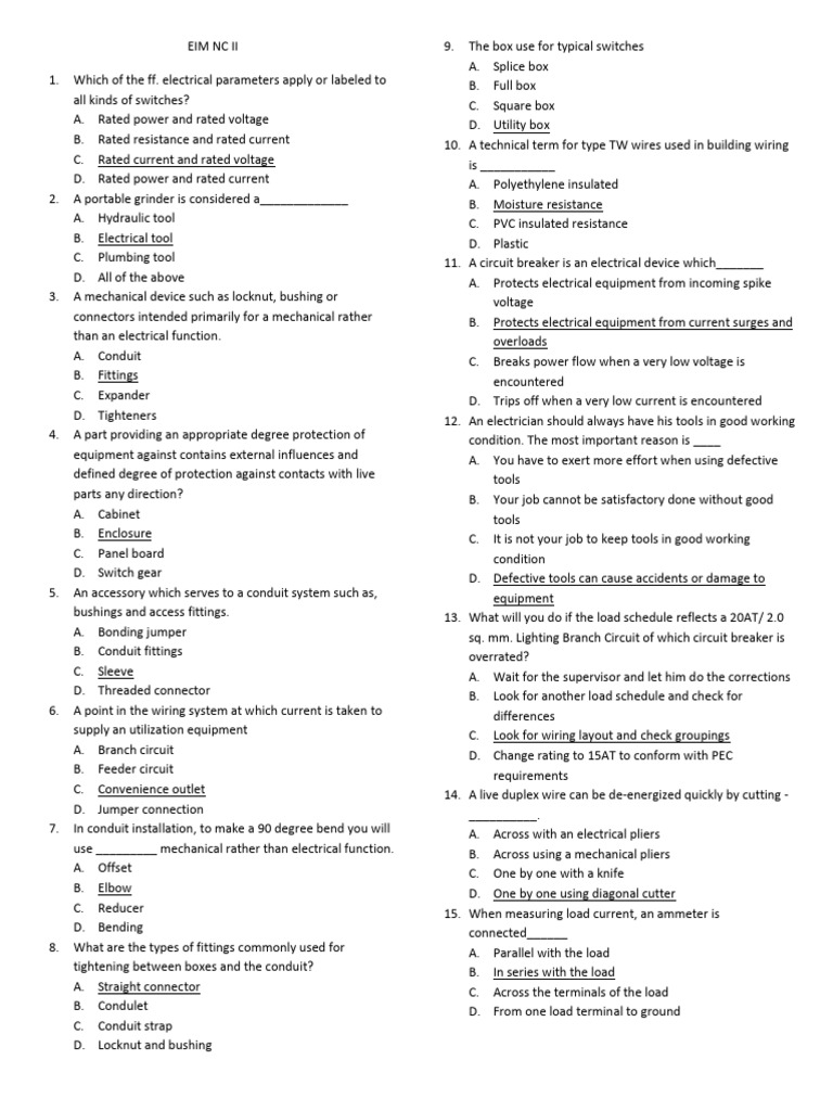 EIM NC II Exam With Answer | PDF | Electrical Wiring | Electrical Connector