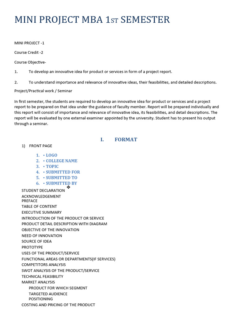 MBA 1st Semester Mini Project Guide | PDF