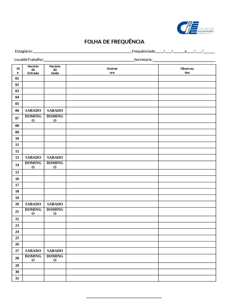 Frequencia ESTAGIO - CIEE JULHO 2024 | PDF