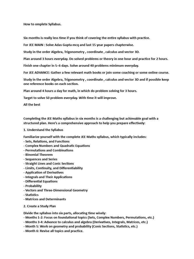 Complete Syllabus in 6 Months | PDF | Mathematics | Algebra