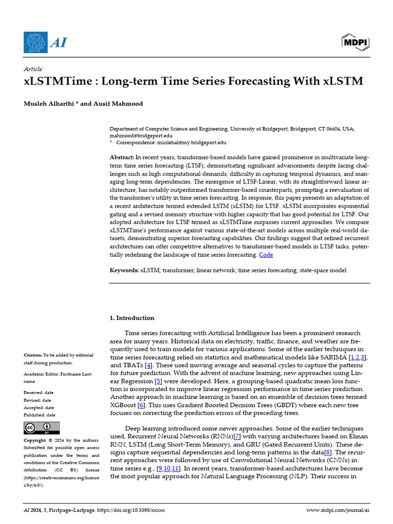 XLSTMTime - Long-Term Time Series Forecasting With XLSTM | PDF | Time Series | Machine Learning