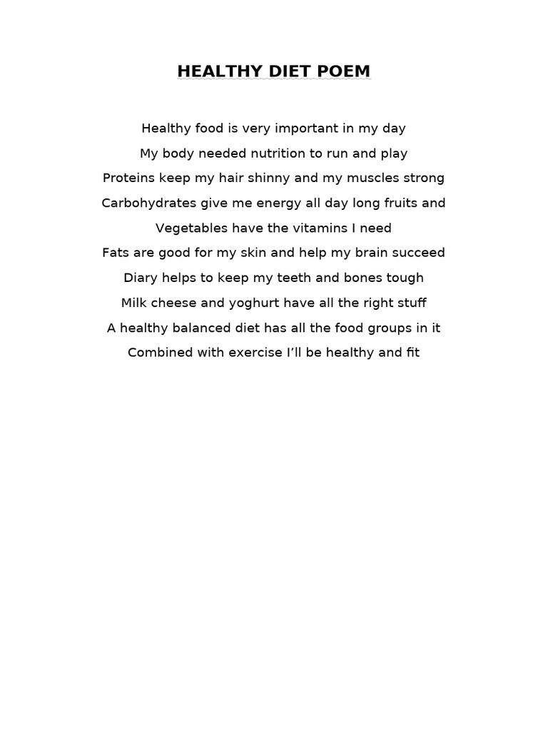 Healthy Diet Poem for Kids | PDF