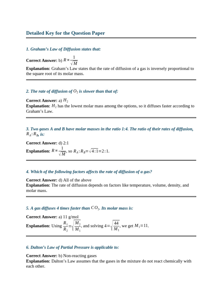 chem-key-8th class | PDF | Gases | Diffusion