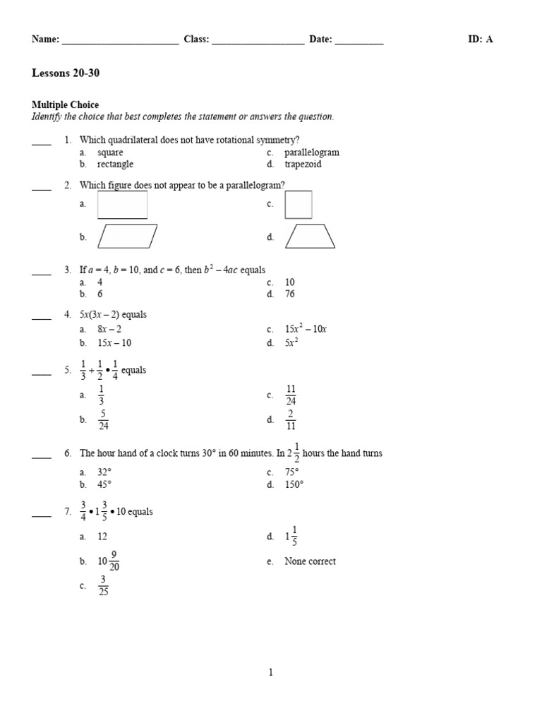 Saxon Pre-Algebra Lessons 20-30 | PDF | Ratio | Numbers