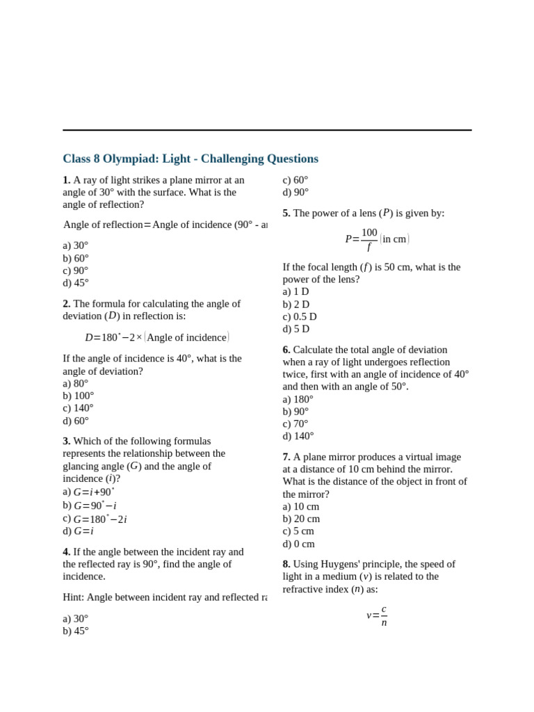 light01 question paper | PDF | Light | Wavelength