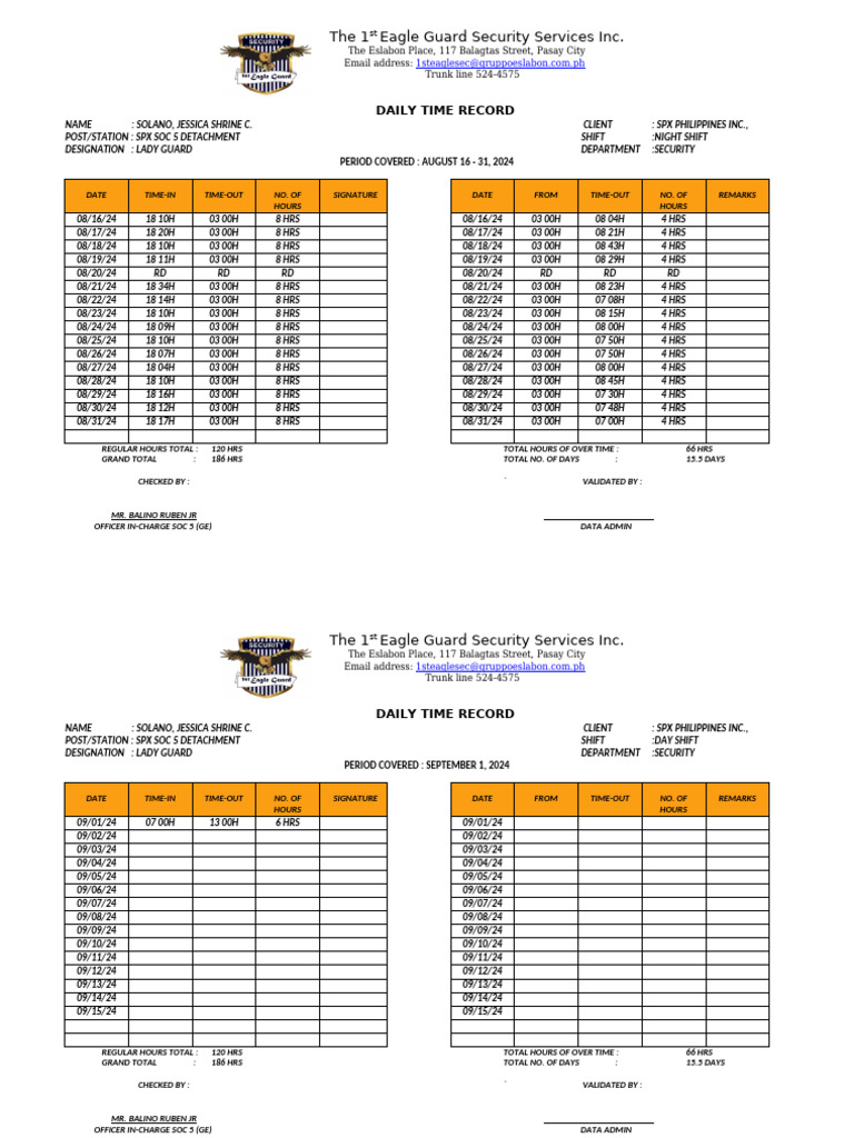 Security Guard Time Records | PDF | Email | Internet