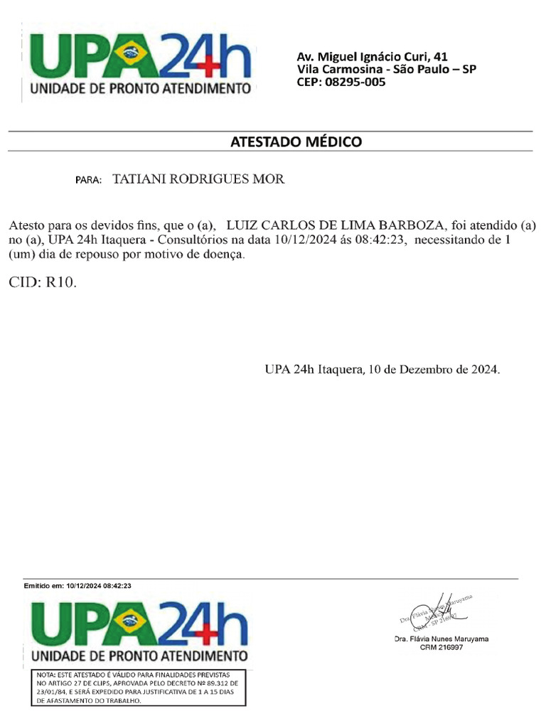 Atestado Médico 10122024 | PDF