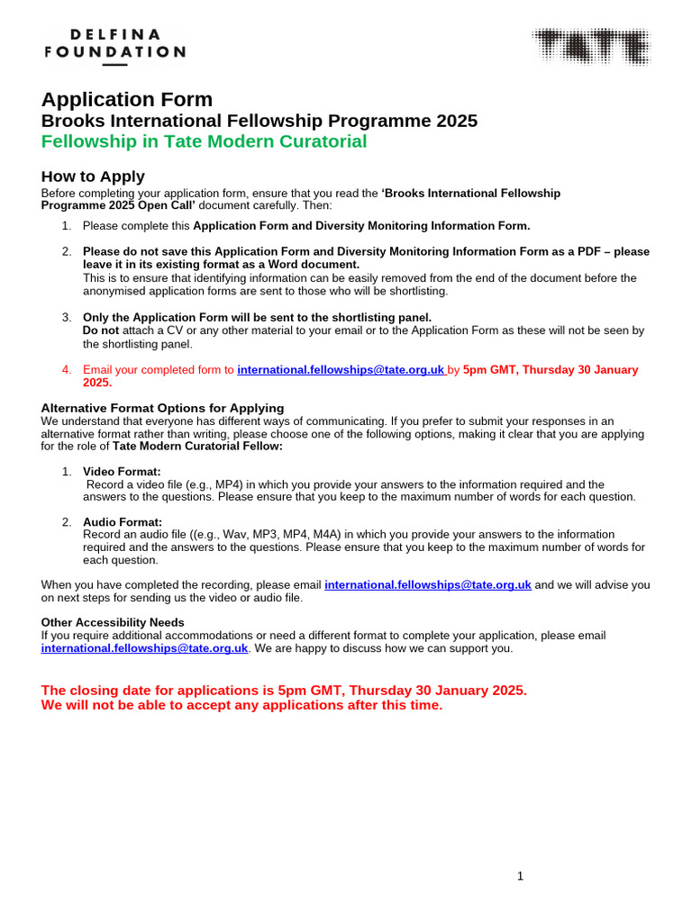 Tate Modern Curatorial Fellowship 2025 Application | PDF | Disability