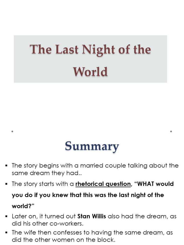 The Last Night of the World, key ideas | PDF | Science | Science Fiction
