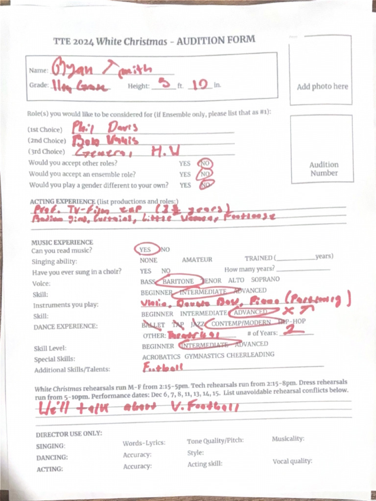 TTE 2024 White Christmas - AUDITION FORM | PDF