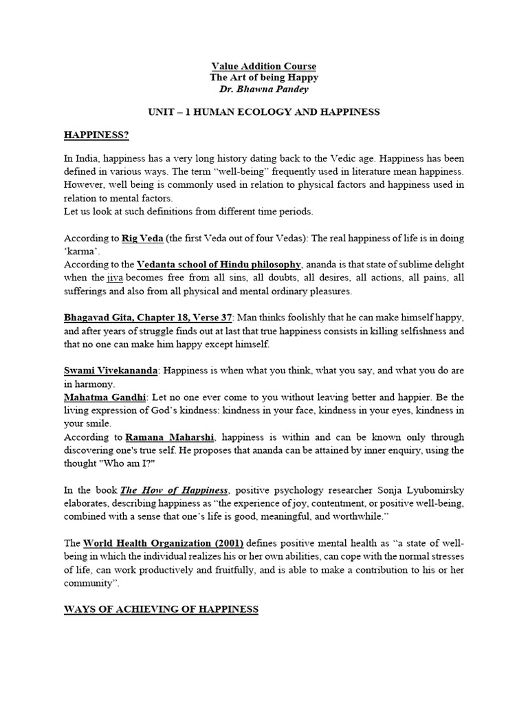 VAC Unit-I 2 | PDF | Stress (Biology) | Happiness