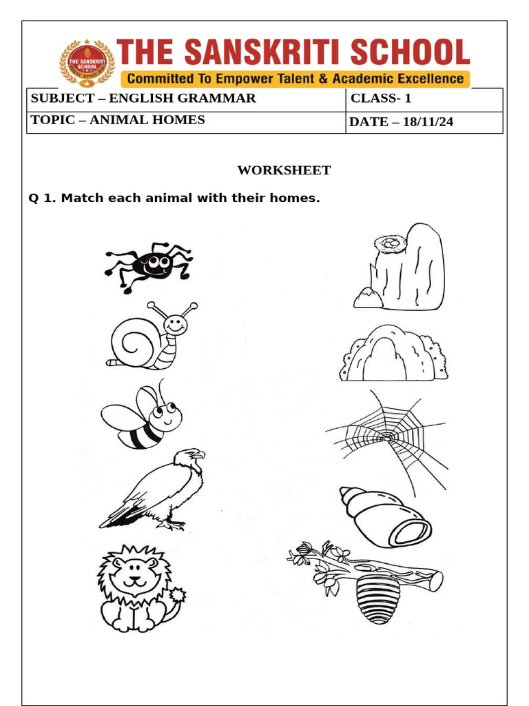 Animal Homes Worksheet | PDF