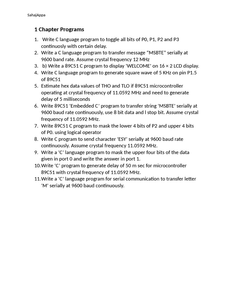89C51 C Programming Tasks | PDF