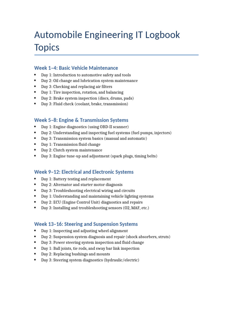 Automobile Engineering IT Logbook Topics | PDF | Brake | Anti Lock Braking System