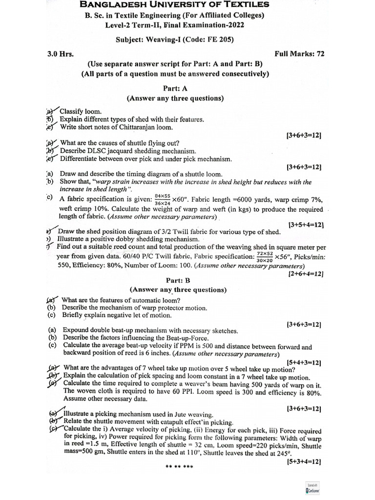 Weaving-1 PYQ (19-22) Mainul | PDF