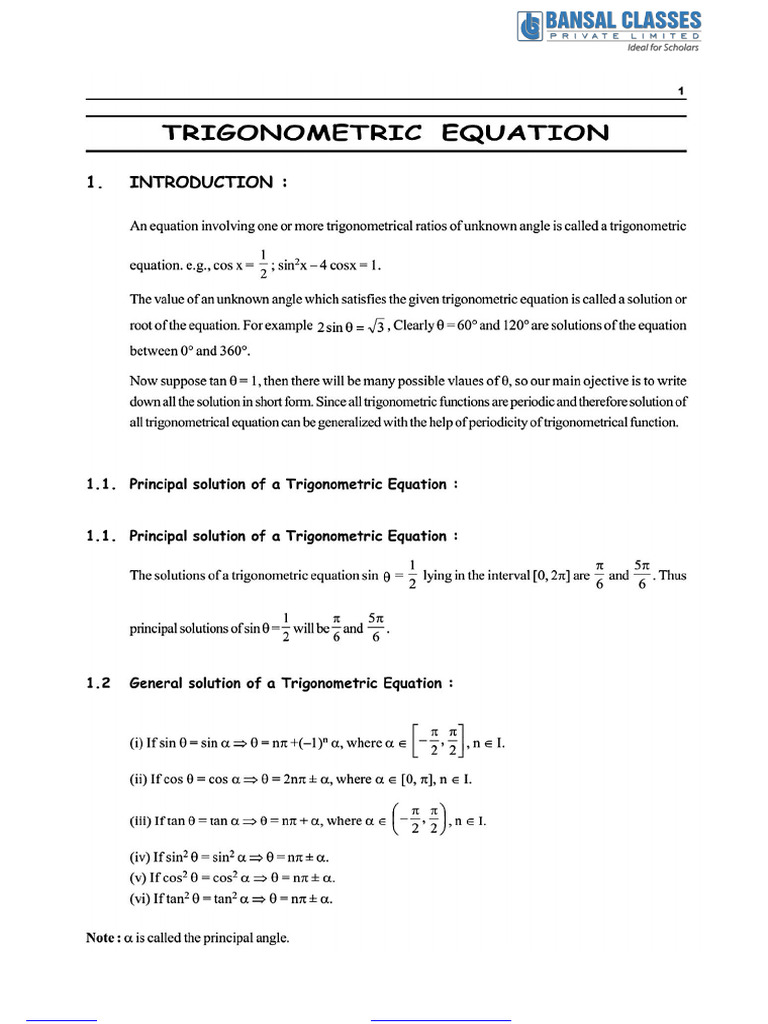 Trig Phase 2 (Trig Equations) | PDF