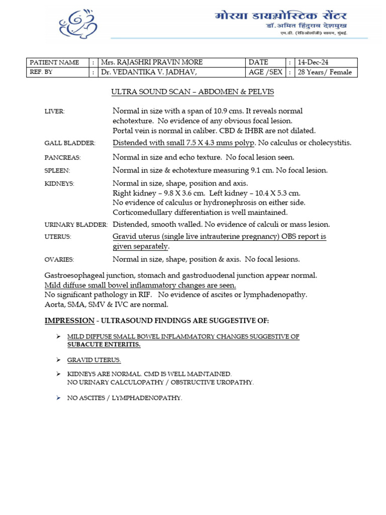 Report of Rajashri Pravin More Usg Abdomen 14 Dec 24 | PDF