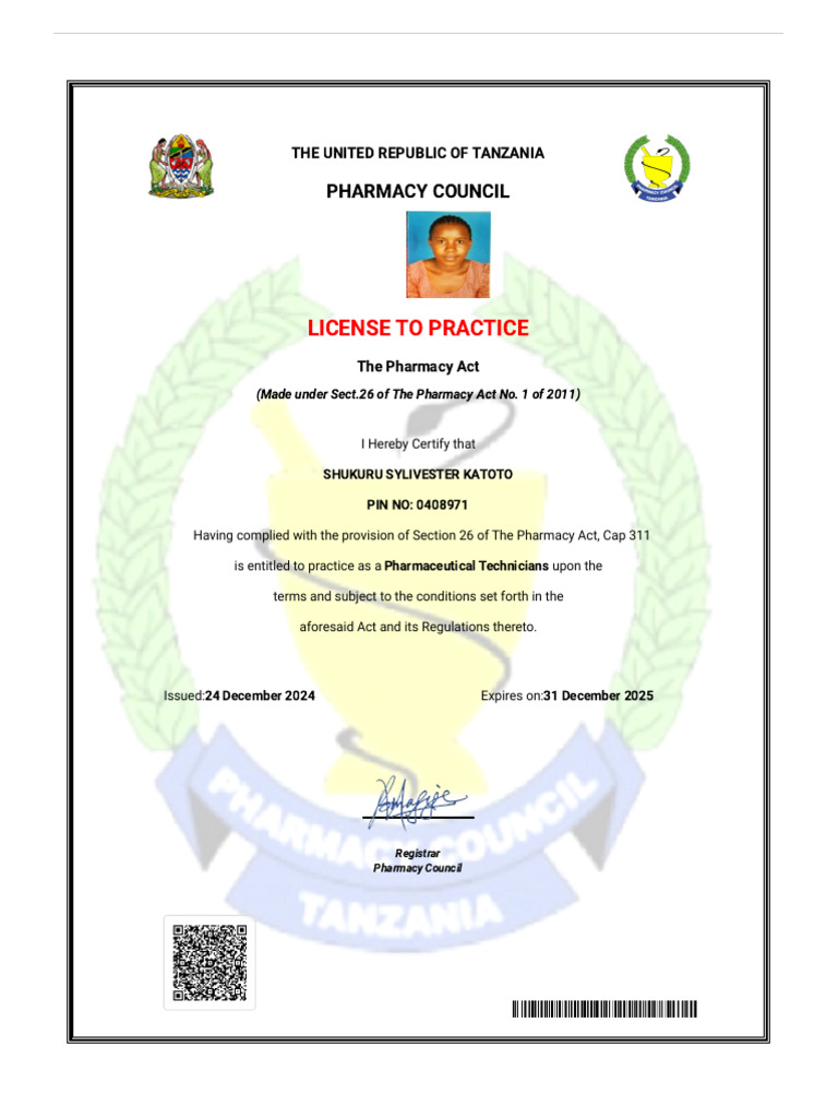 Pharmaceutical Personnel License To Practice | PDF