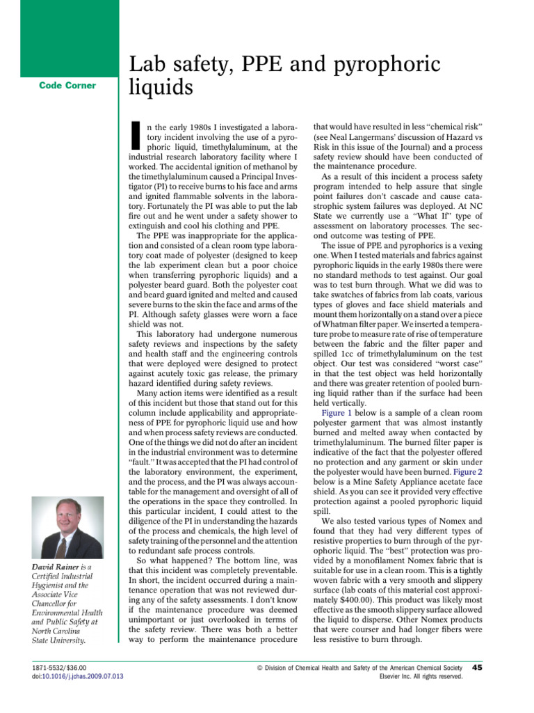 Lab safety, PPE and pyrophoric Liquids | PDF | Personal Protective ...