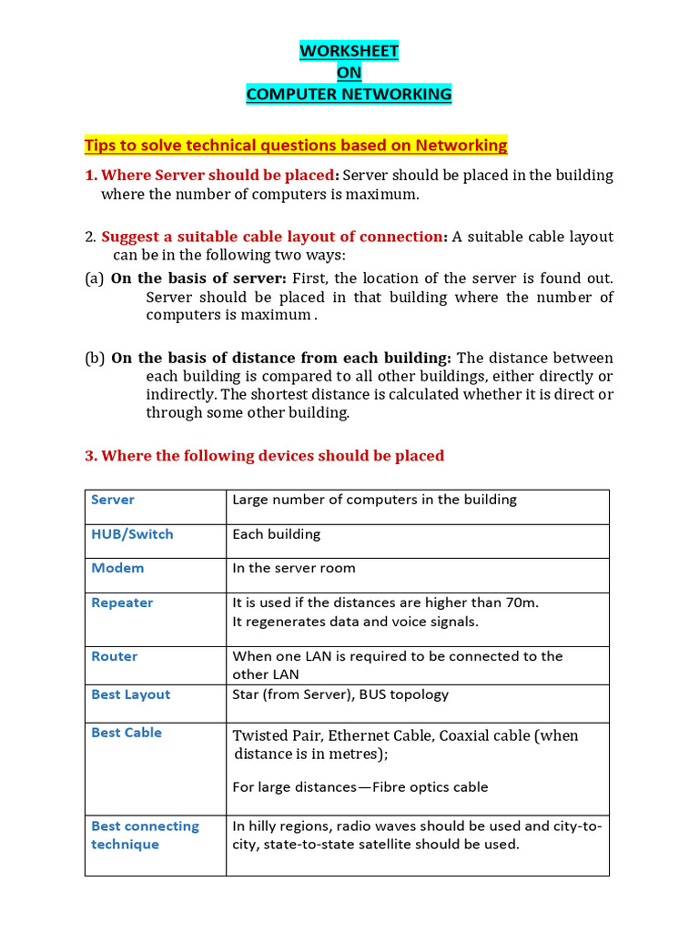 Computer Network Worksheet Sabra Khan | PDF | Computer Network ...