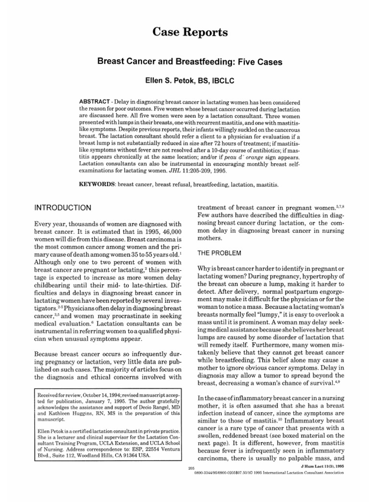 1995 JHL. Breast Cancer and Breastfeeding Five Cases | PDF