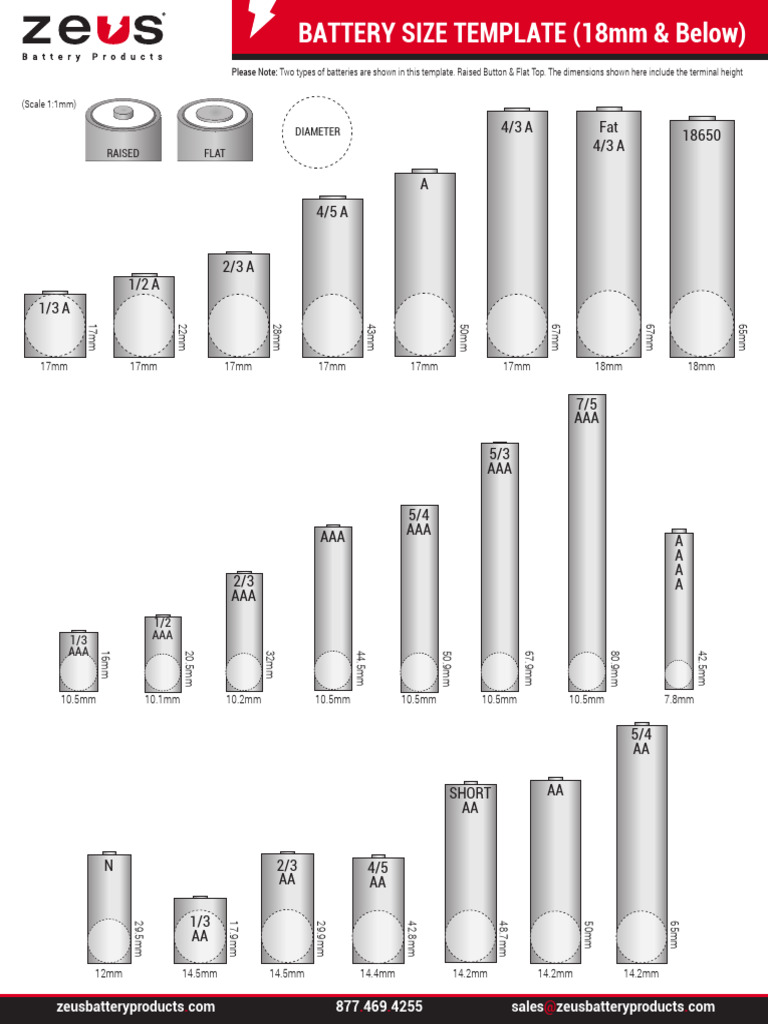 Battery Size Chart and Templates | PDF | Battery (Electricity ...