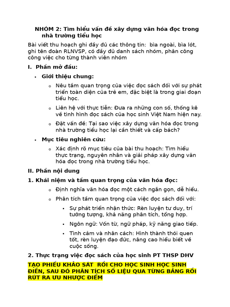 Đề Cương Thu Hoạch Nhóm 2- Thsp Dhv | PDF