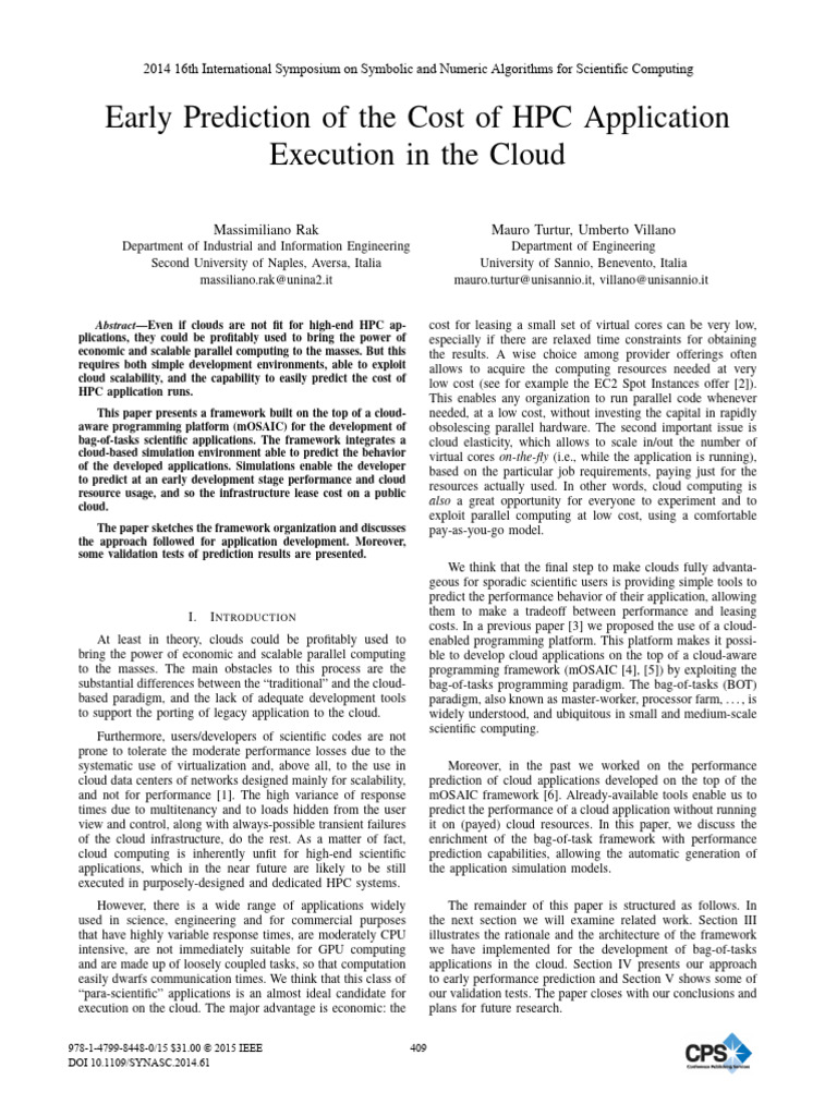 Early Prediction of The Cost of HPC Application Execution in The Cloud | PDF | Cloud Computing ...