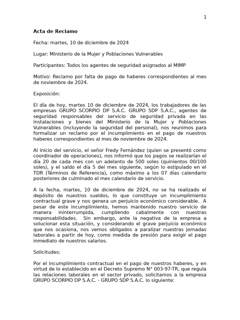 ACTA DE RECLAMO SCORPIO | PDF