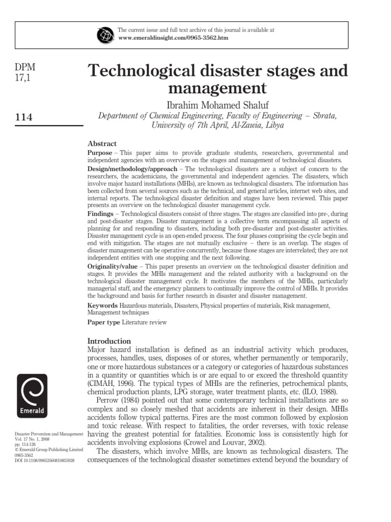 Technological Disaster Stages and Management | PDF | Emergency ...
