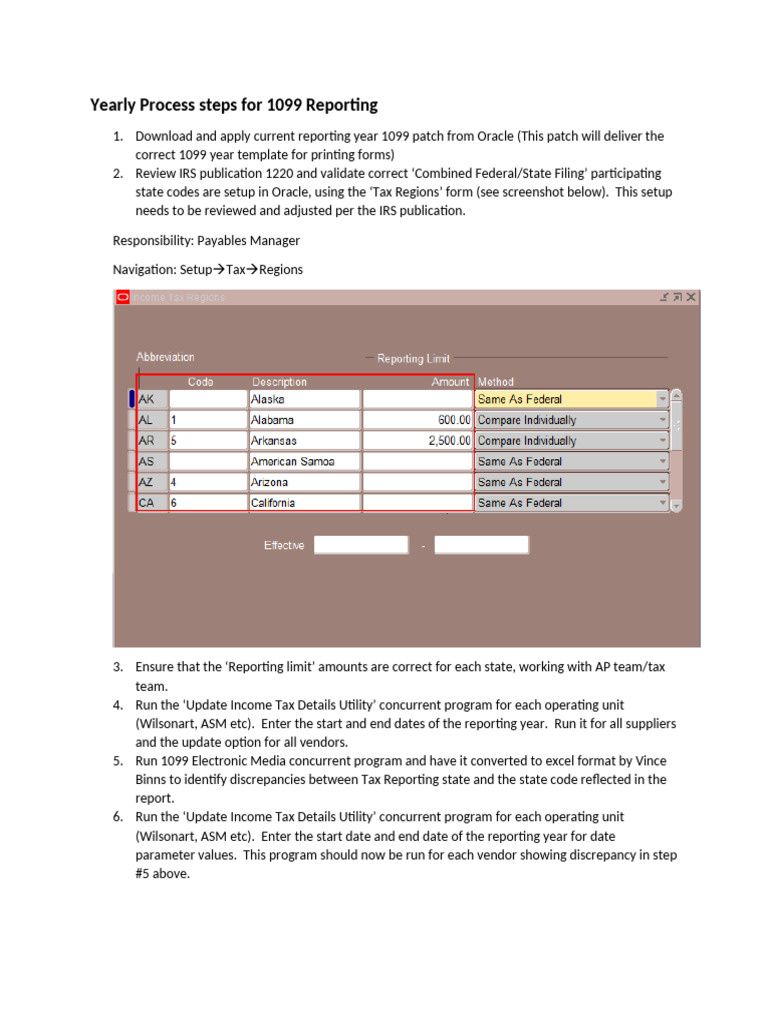 Yearly Process Steps For 1099 Reporting | PDF