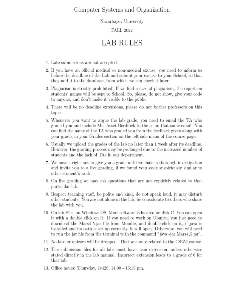 CS231 Lab Rules | PDF | Operating System Families | Computing