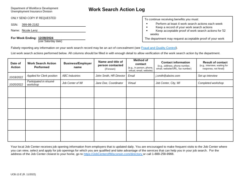 Work Search Action Log for UC-304 | PDF