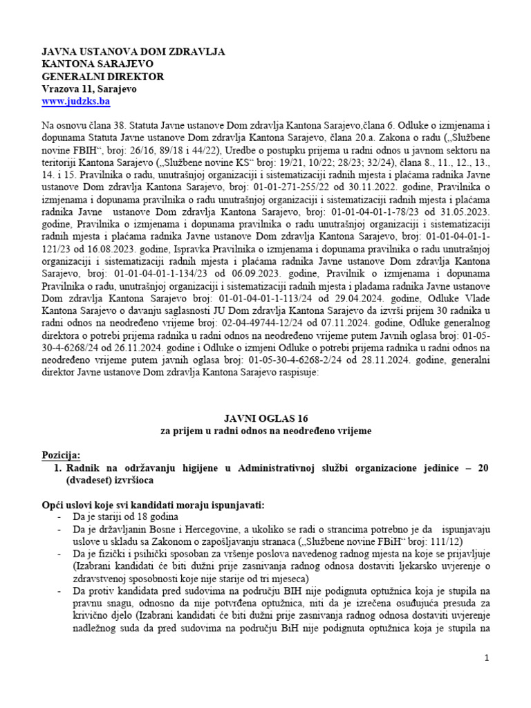 JO16 Tekst Javnog Oglasa 16 | PDF