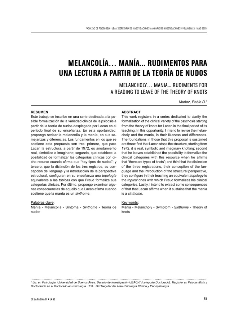 Muñoz Manía Melanco | PDF | Jacques Lacan | Desorden bipolar