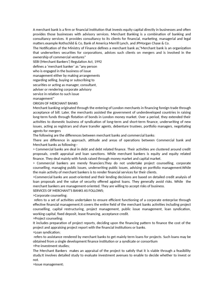 Understanding Merchant Banking Services | PDF | Securities (Finance ...