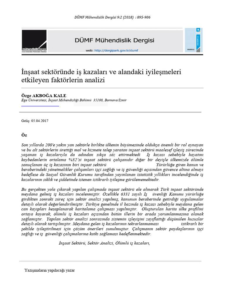__n__aat sekt__r__nde i__ kazalar__ ve alandaki iyile__meleri etkileyen fakt__rlerin analizi ...