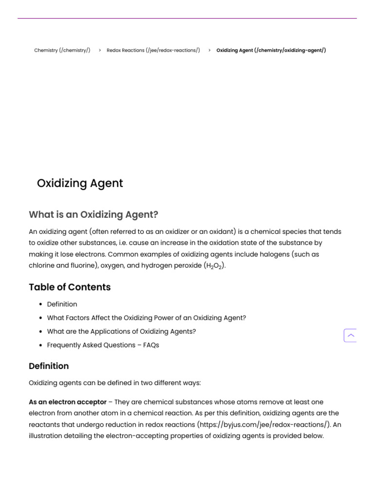 Understanding Oxidizing Agents in Chemistry | PDF | Redox | Oxidizing Agent