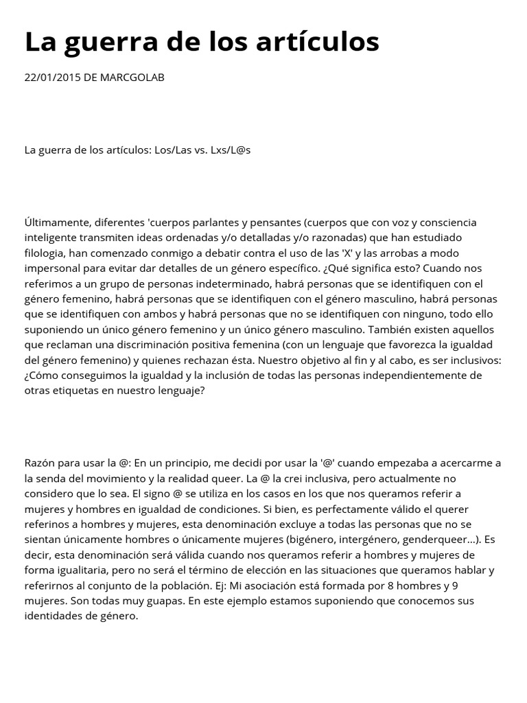 Inclusión Lingüística: @ vs. X vs. Artículos | PDF | Razón | Humano