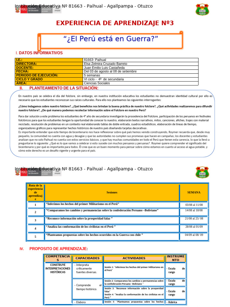 EDA 3 - 4TO - CCSS | PDF | Perú | Aprendizaje