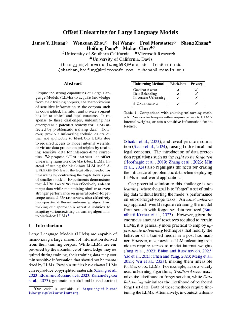 Offset Unlearning For Large Language Models | PDF | Learning | Cognitive Science